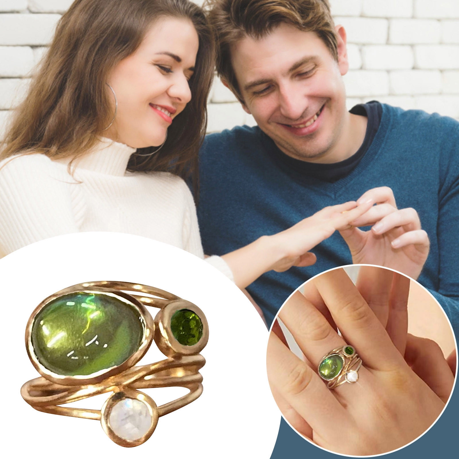 Gold Rings for Women Bohemian Abalone Shell Ring Worry Relief Ring Plain Hammer Belt Ring Love ...