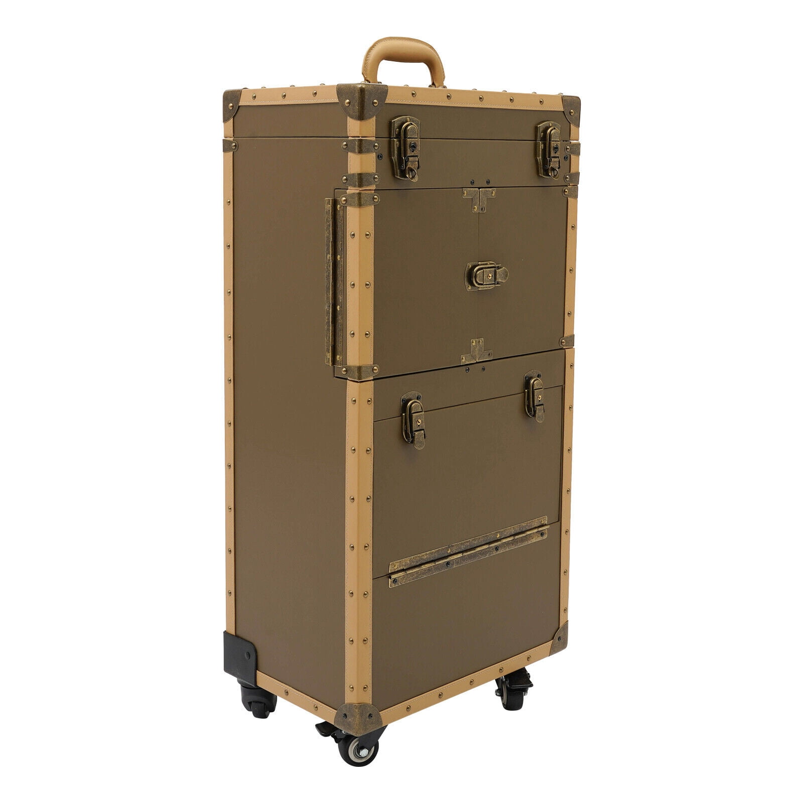 Gold Rolling Makeup Case Trolley Cosmetic Organizer Hair Stylist Salon ...