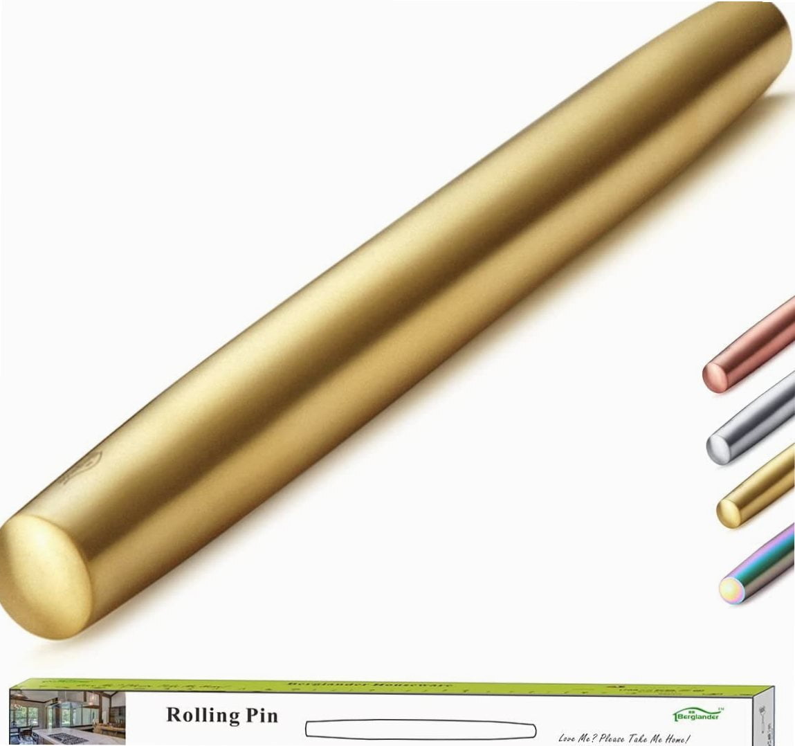 Gold Rolling Pin, 16.7 Inches Stainless Steel Matte Finish with Gold ...