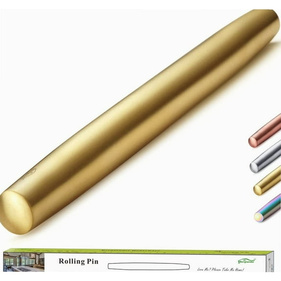 Gold Rolling Pin, 16.7 Inches Stainless Steel Matte Finish with Gold ...
