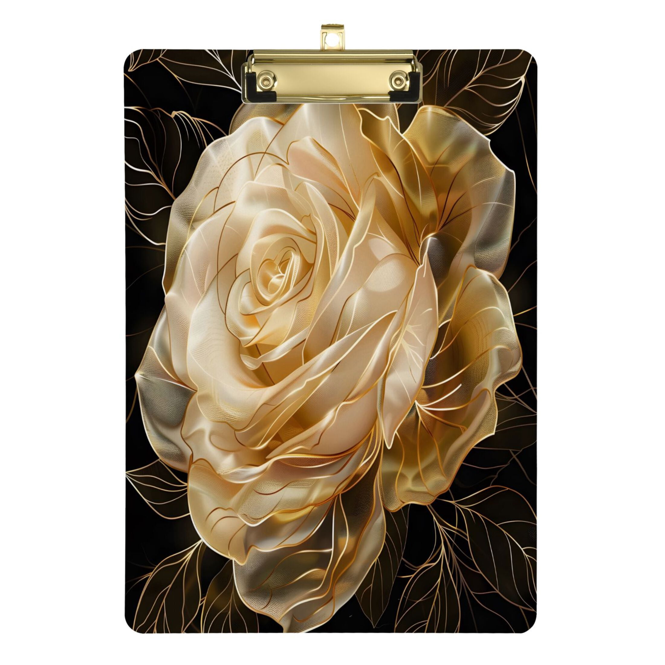 Gold Rose Flowers Acrylic Clipboards A4 Standard Letter Size Clipboard ...