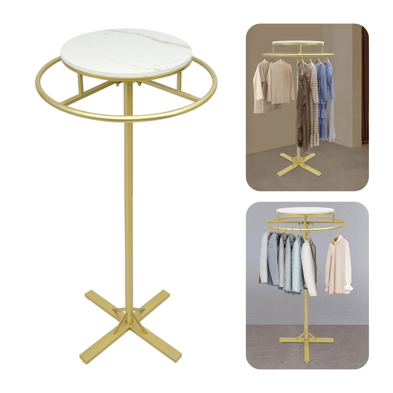 Gold Rotatable Round Garment Rack Floor-Standing Display Clothes Shelf ...