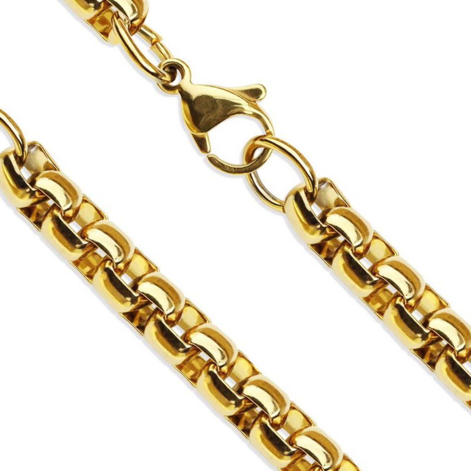 Gold Round Box Chain Stainless Steel Rolo Necklace 3mm 4mm 5mm 6mm ...