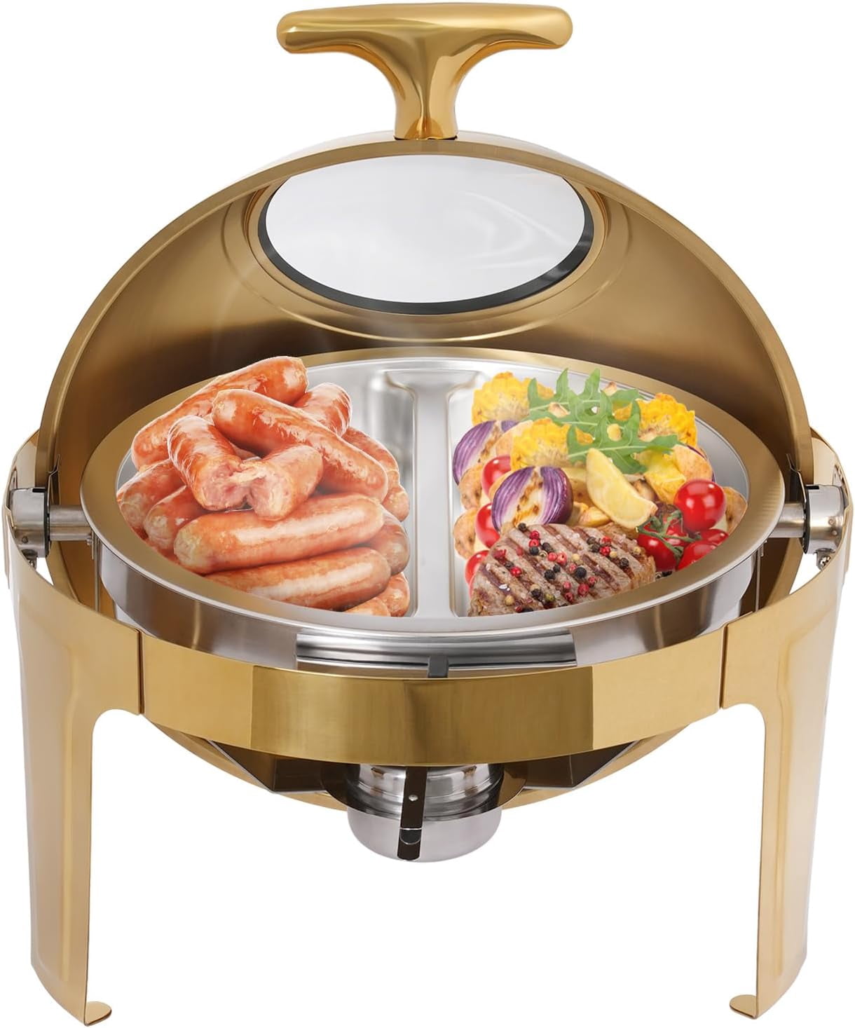 Gold Round Chafing Dish Buffet Set, 6 QT Roll Top Stainless Steel ...