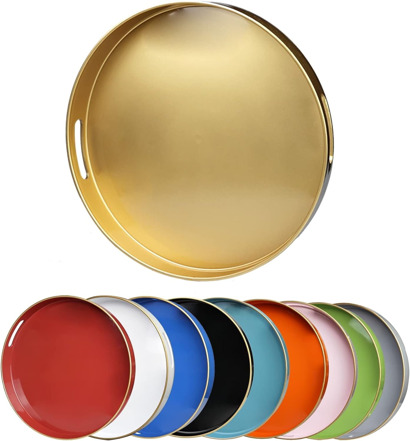 Gold Round Decorative Tray with Handles, 13" Elegant Coffee Table ...