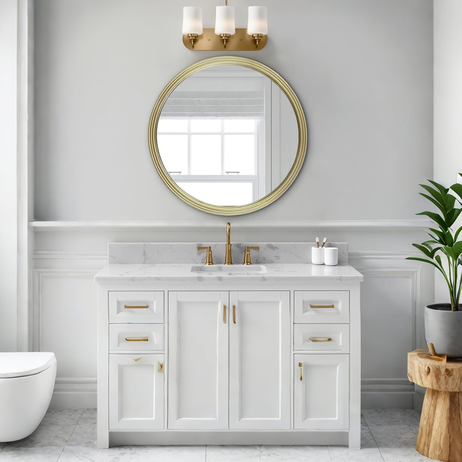 Gold Round Mirror - Wall Mirrors Decorative with Metal Frame 24" Modern ...