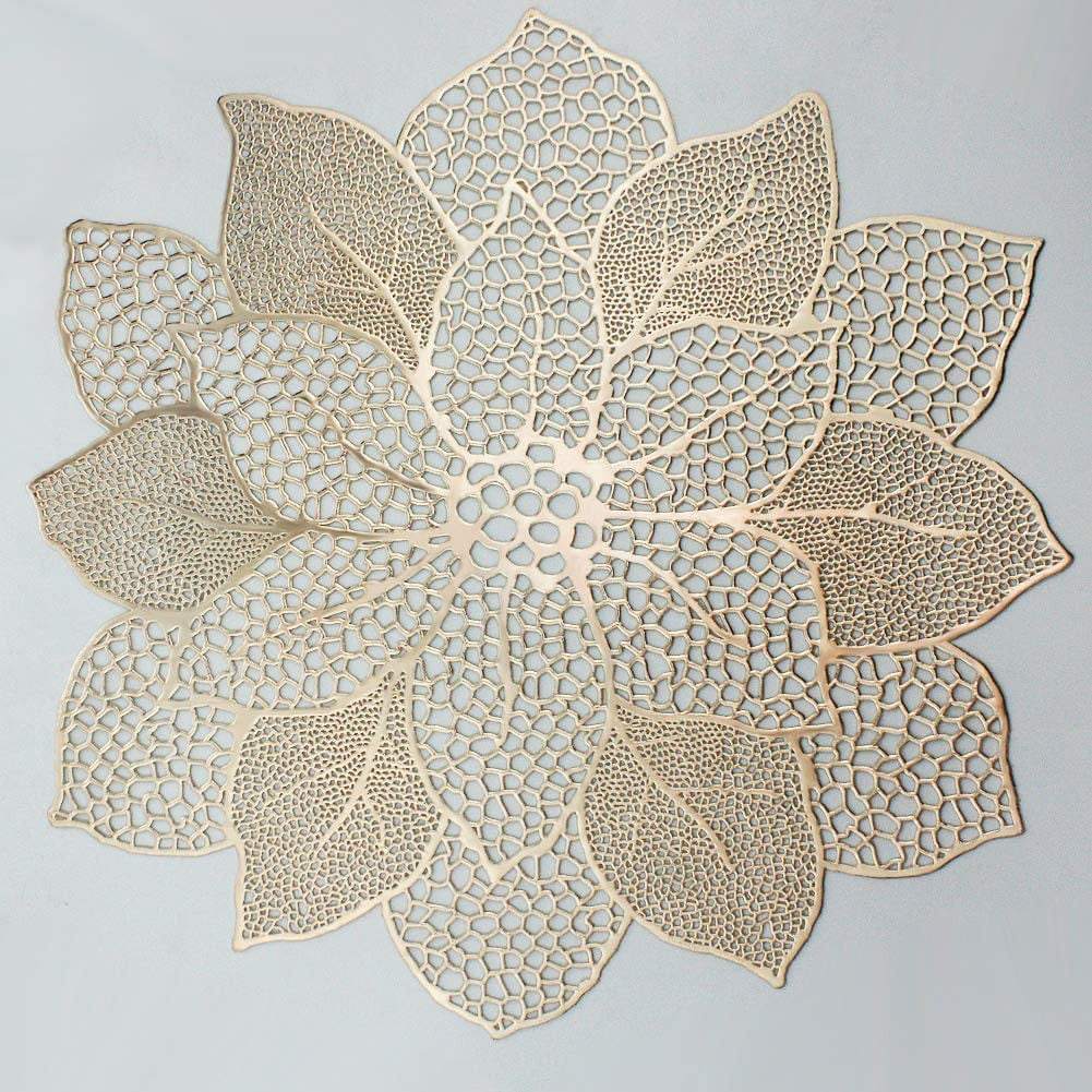 Gold Round Placemats for Dining Table Set of 6 Pressed Vinyl Metallic ...