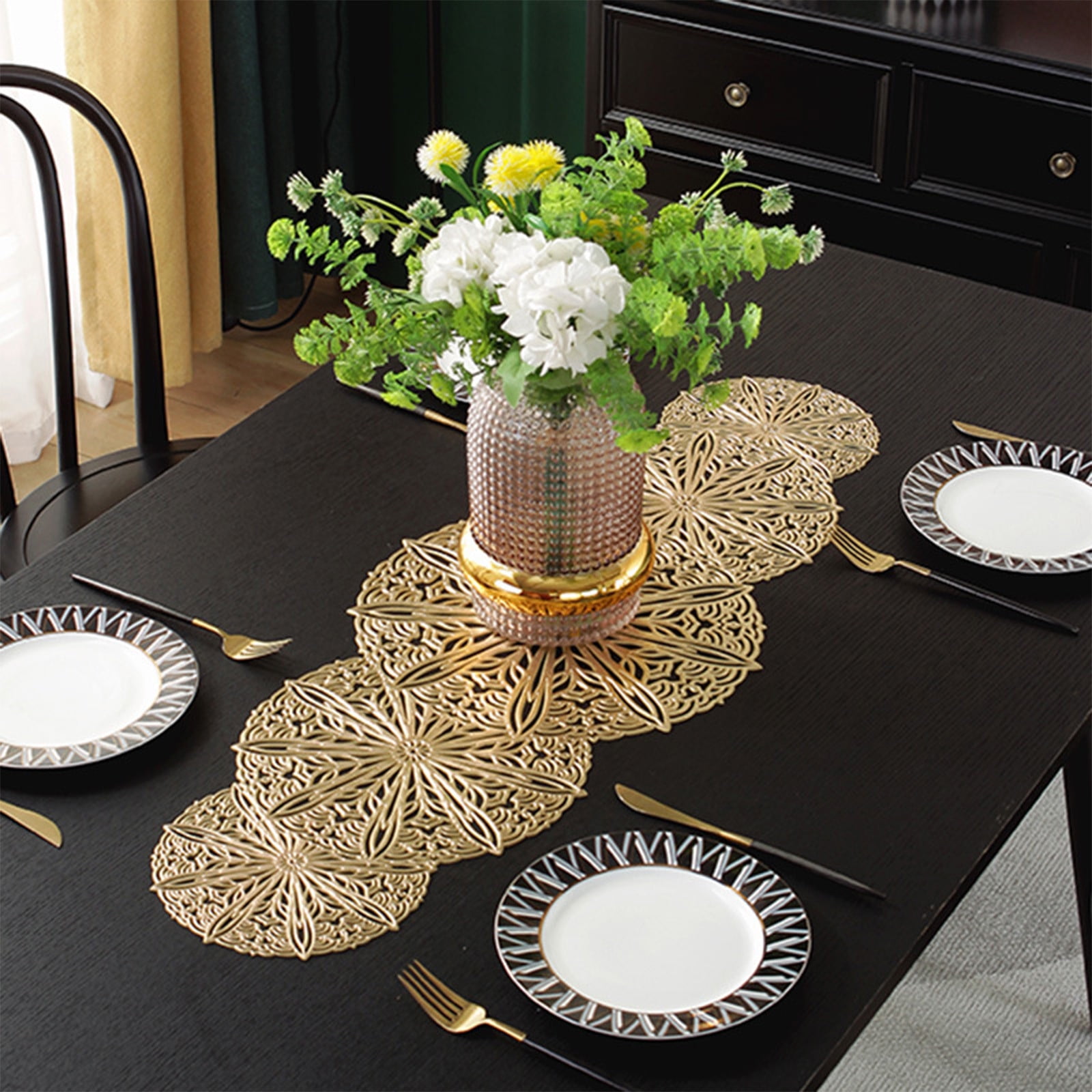 Gold Round Placemats for Dining Table Set of 1 Pressed Vinyl Plastic ...