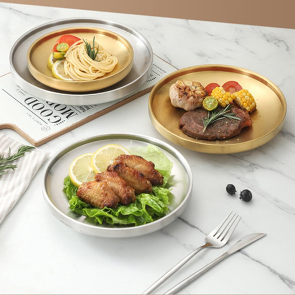 Gold Round Serving Tray with Double Layer Design for Enhanced Heat ...