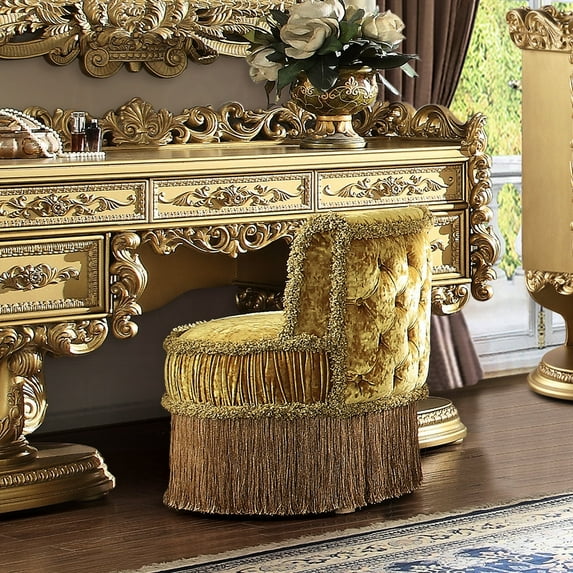 Gold Round Stool with Tufted Back | Create a Lavish Bedroom Ambiance ...