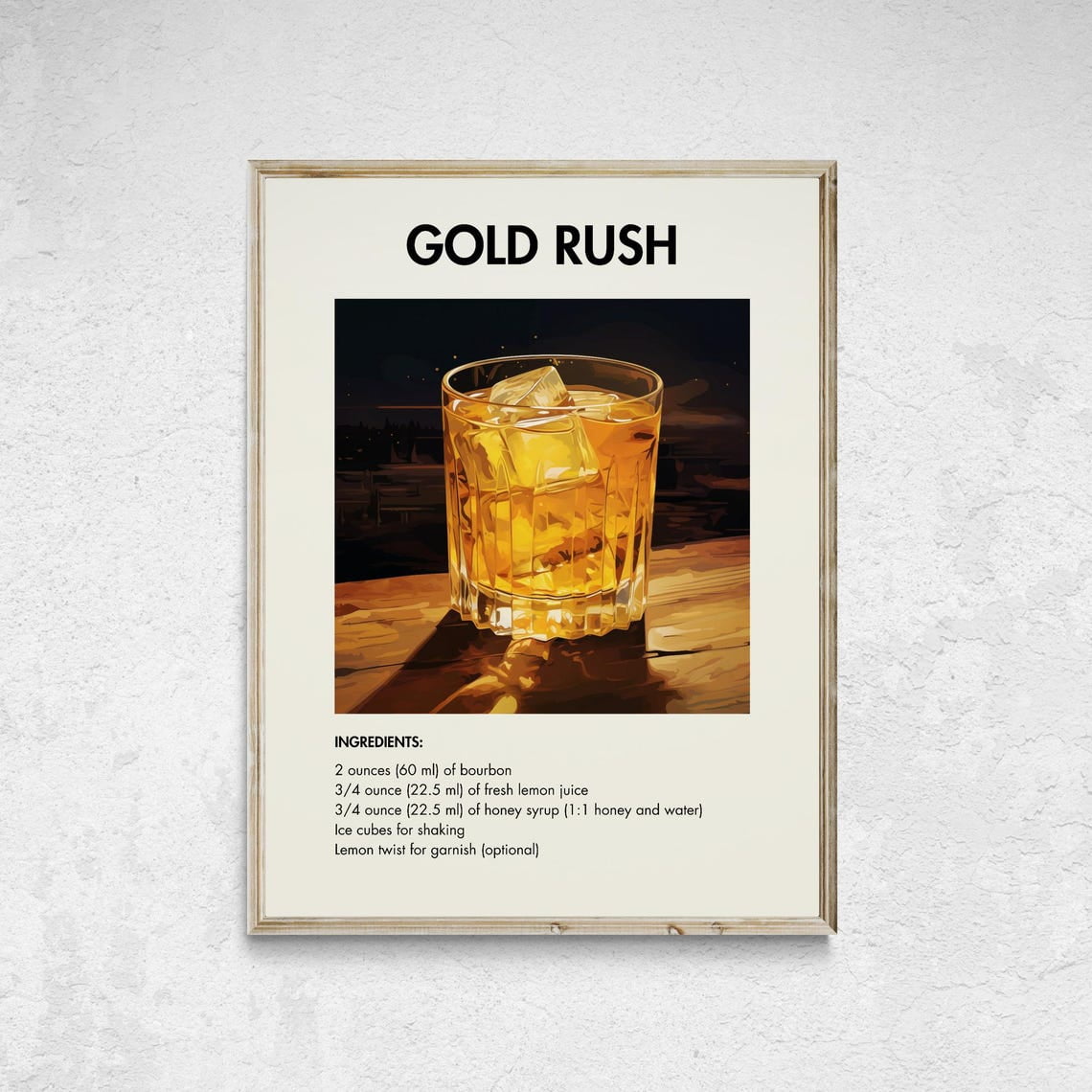 Gold Rush Cocktail, Minimalist Alcohol Print, Gold Rush Cocktail Poster ...