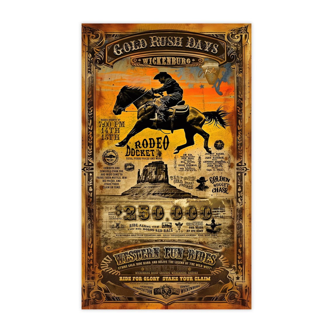 Gold Rush Days Rodeo Poster - Wickenburg Western Event Wall Decor ...