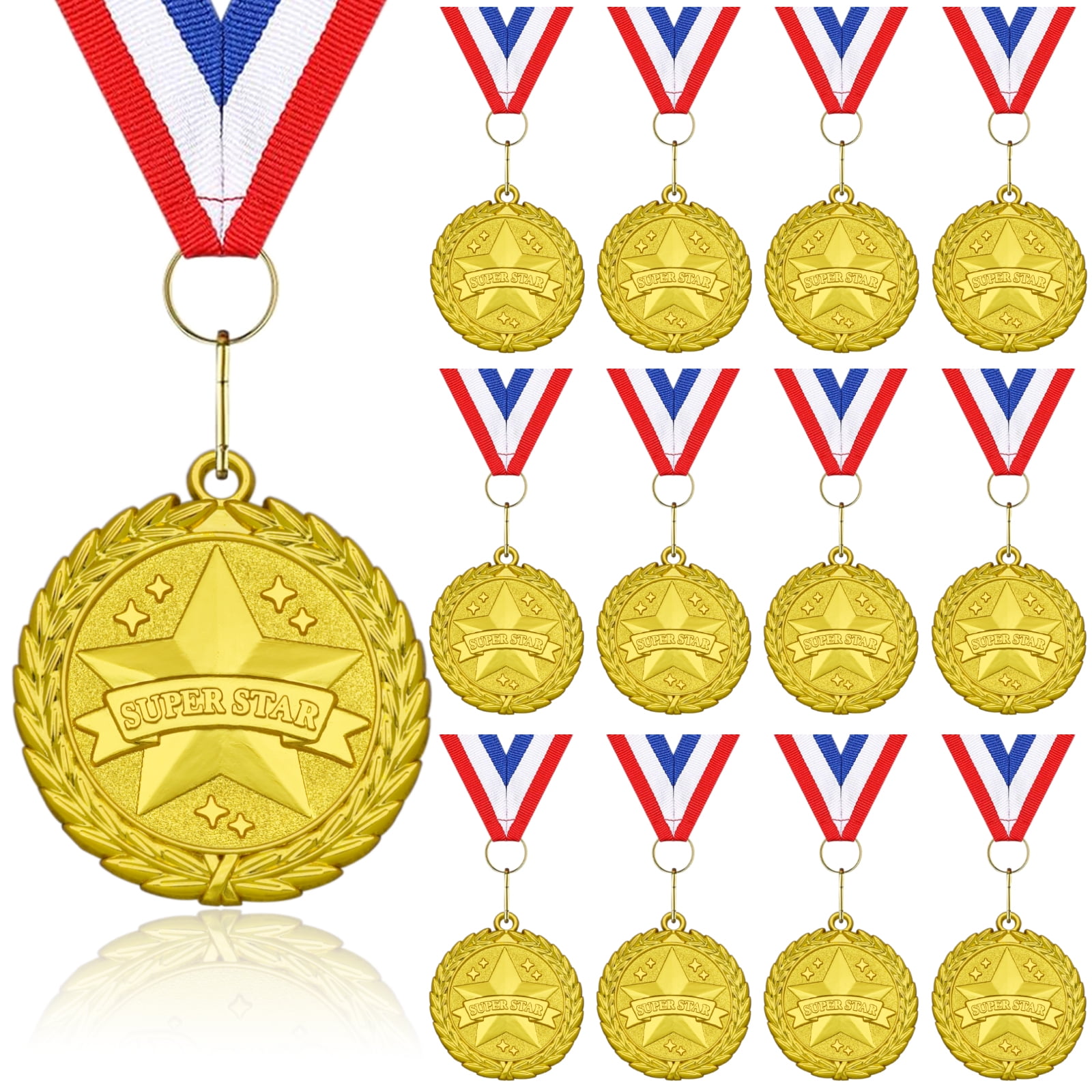 Gold SUPER STAR Medals, 12-Pack Metal Medal Sports Day Medals with ...