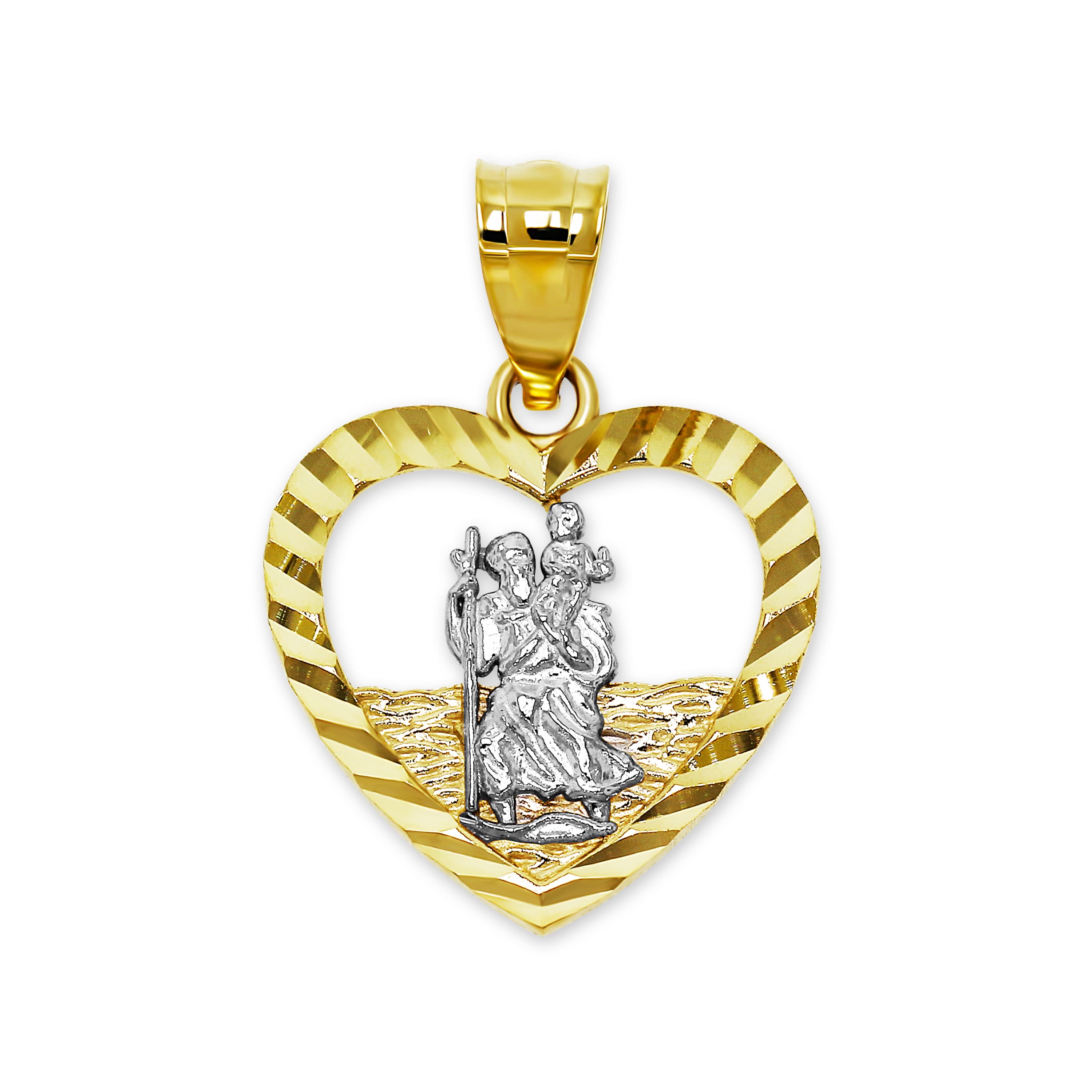 Gold Saint Christopher Heart Charm Pendant - 10 Karat Gold - St ...