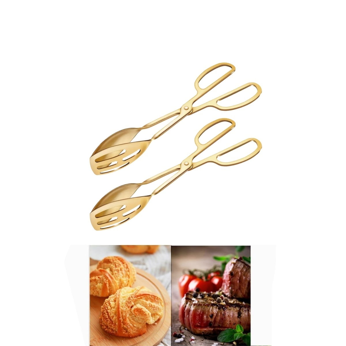 Gold Salad Tongs,Reusable Thickening Food Serving Tongs for Kitchen ...