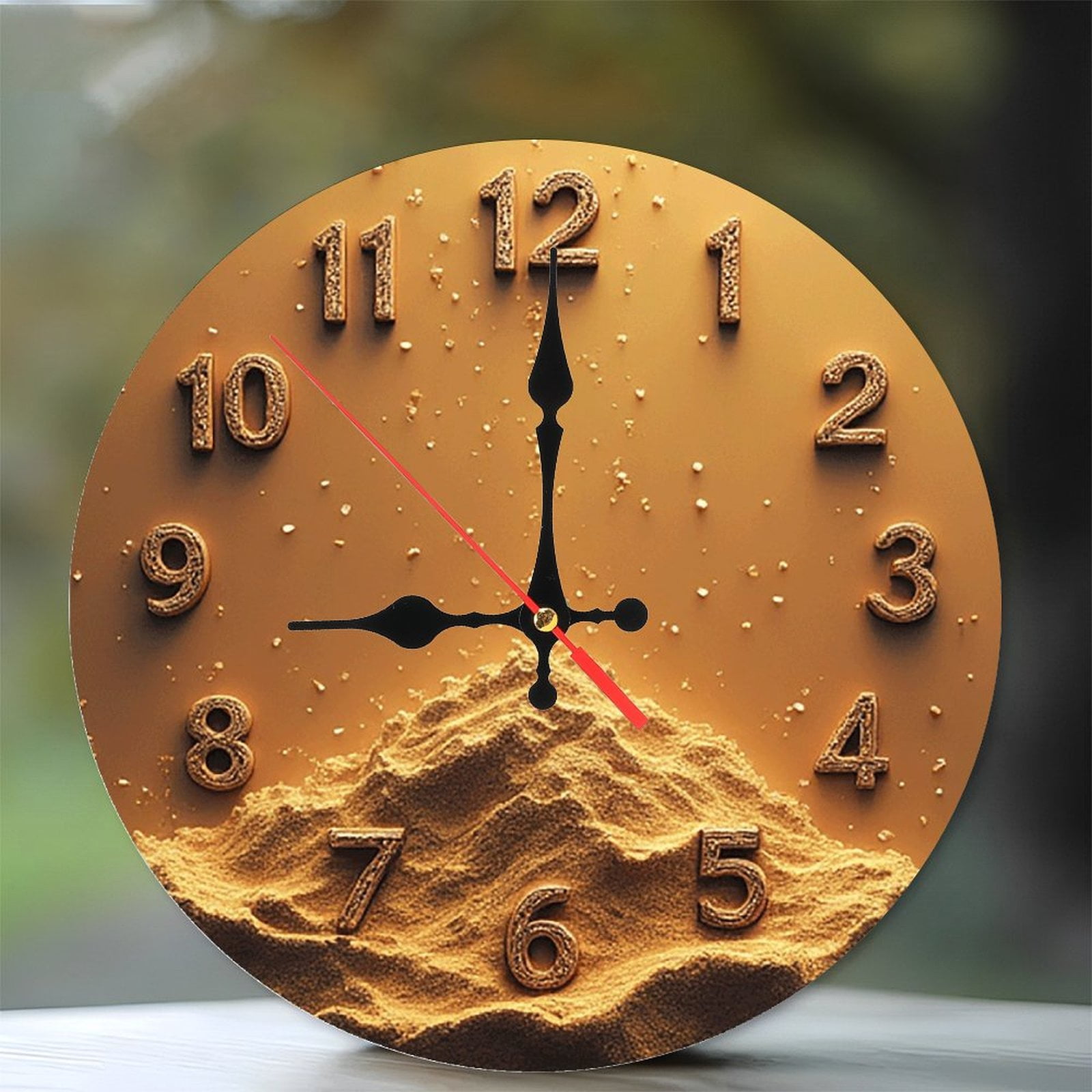 Gold Sand Clock Wall Decor Home Decor 10-Inch Silent Wooden Wall Clock ...