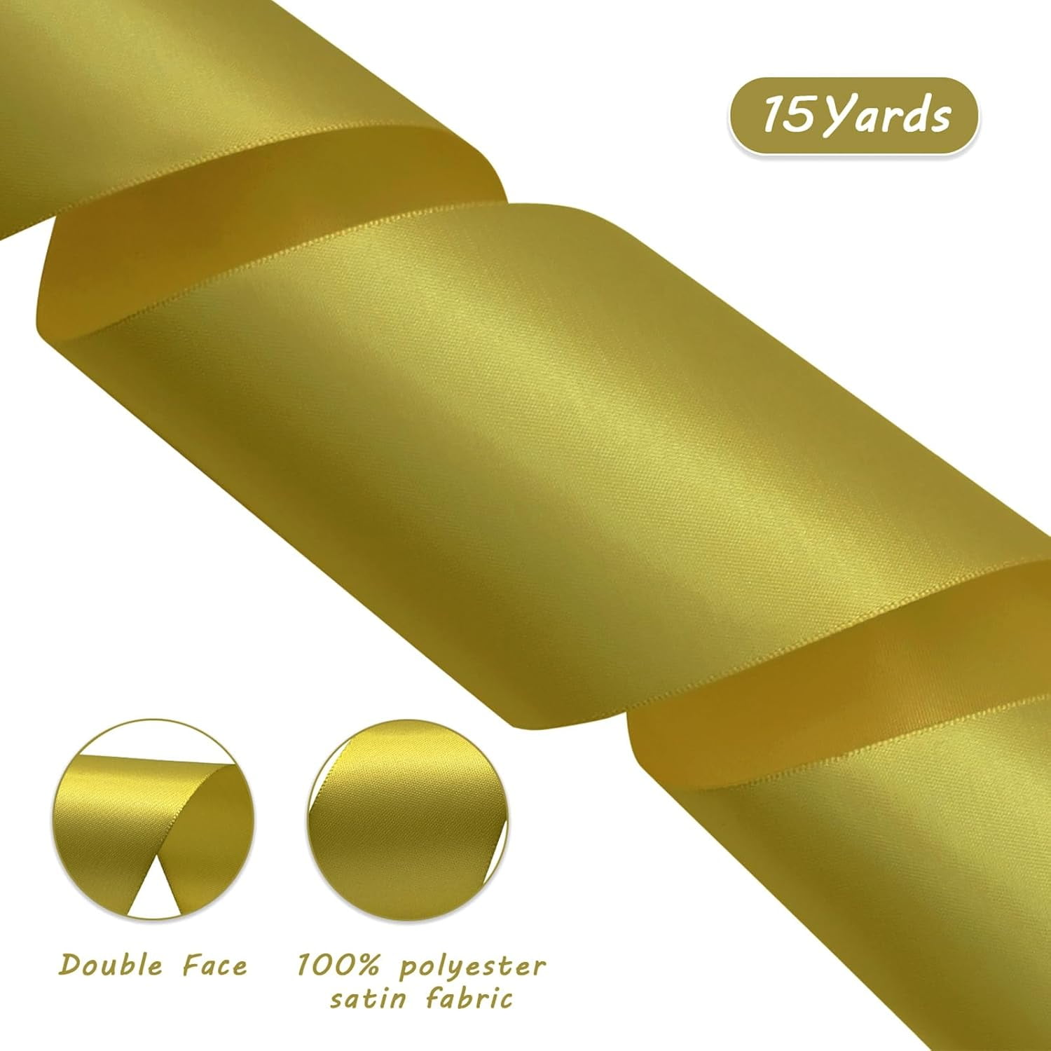 Gold Satin Ribbon 3 Inch 15 Yards Double Faced Polyester Satin Ribbons ...