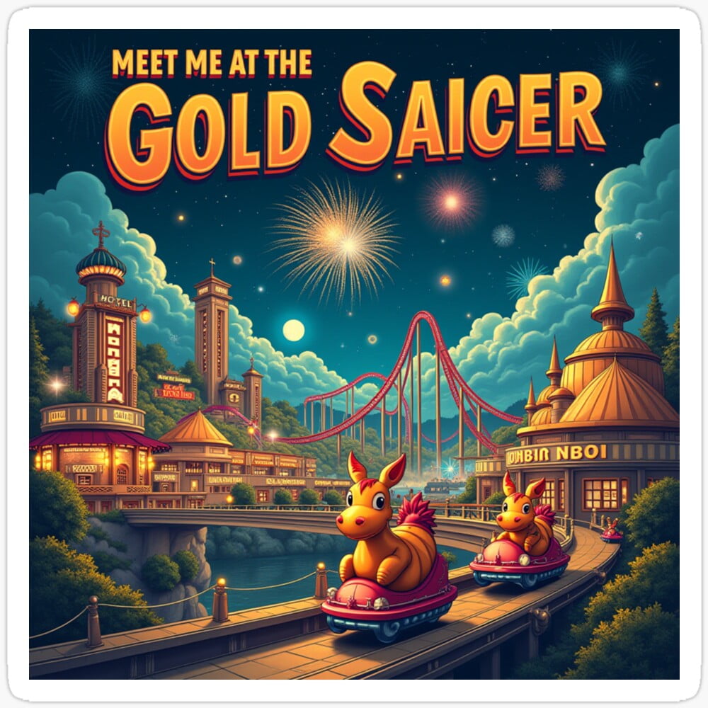Gold Saucer Adventure - Retro Futuristic Amusement Park Poster Sticker ...