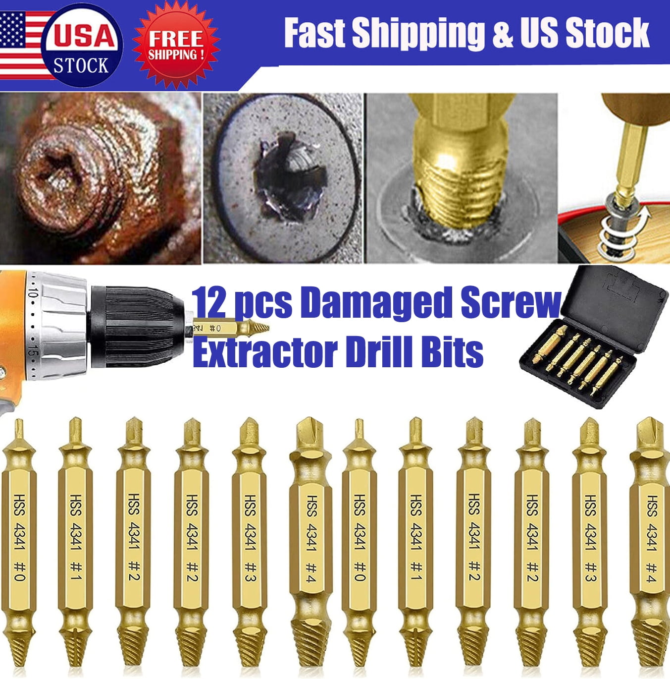 Gold Screw Extractor Kit, Damaged Screw Extractor Kit HSS 4341 High ...