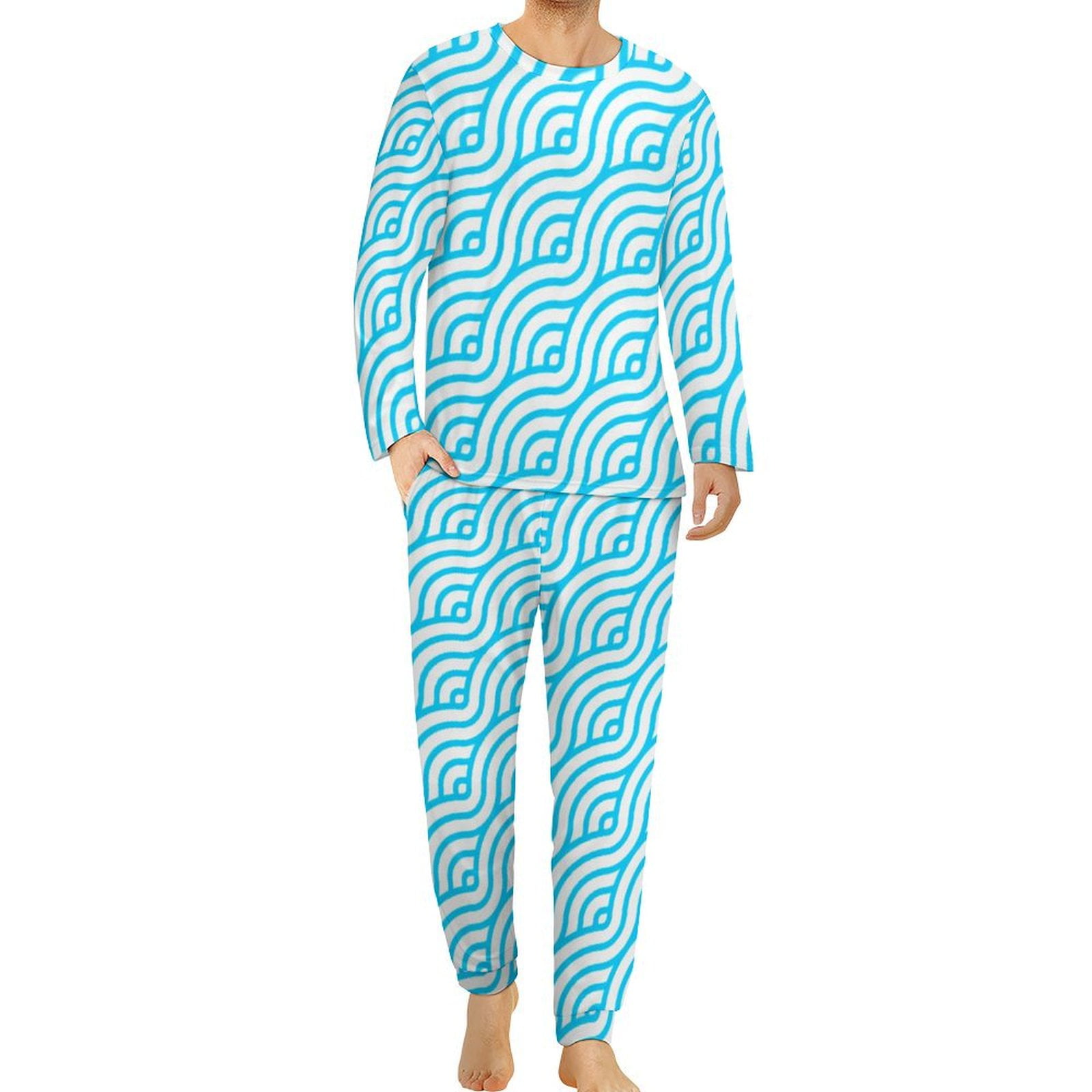 Gold Seigaiha Pajamas Spring Japanese Wave Print Bedroom Nightwear Male ...