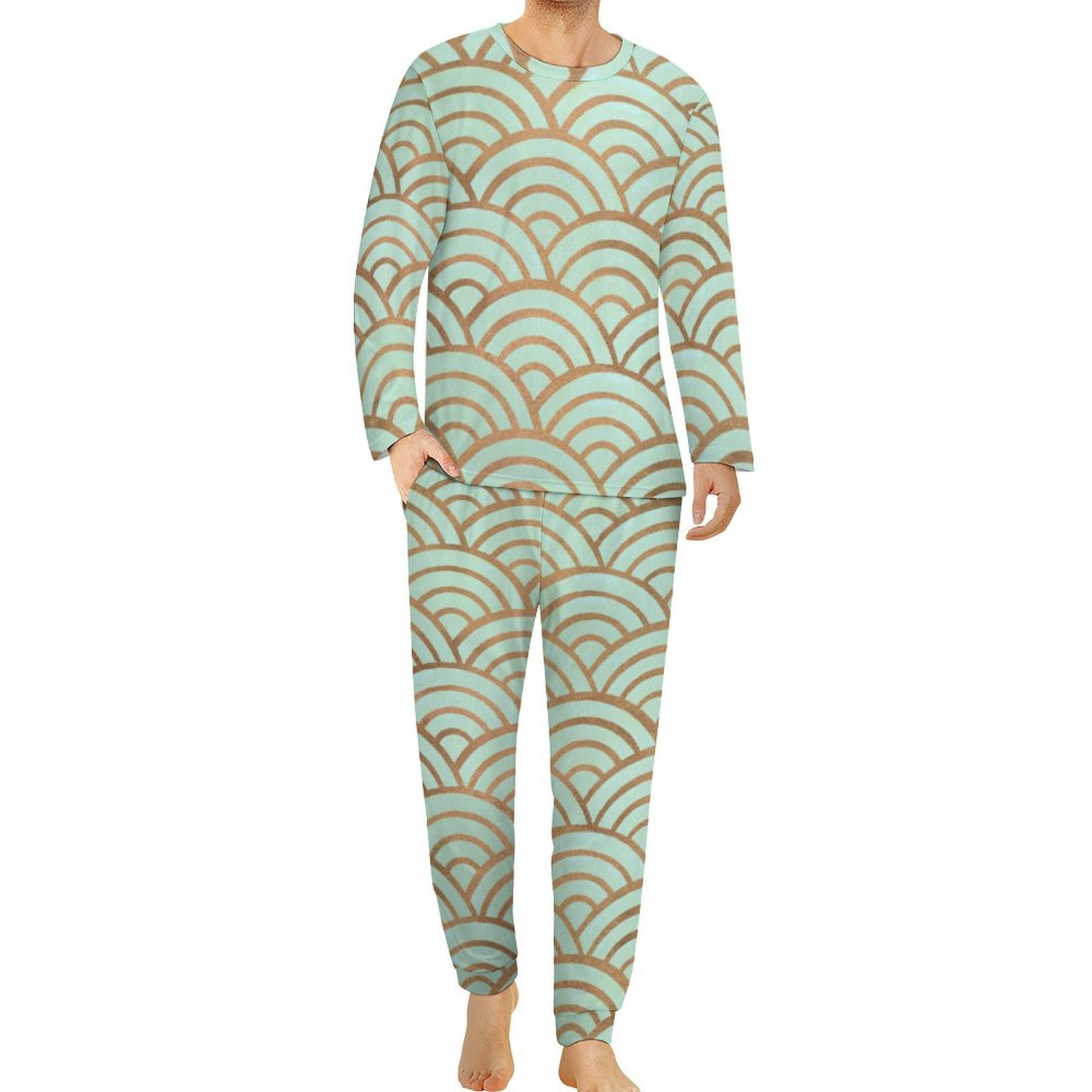 Gold Seigaiha Pajamas Spring Japanese Wave Print Bedroom Nightwear Male ...