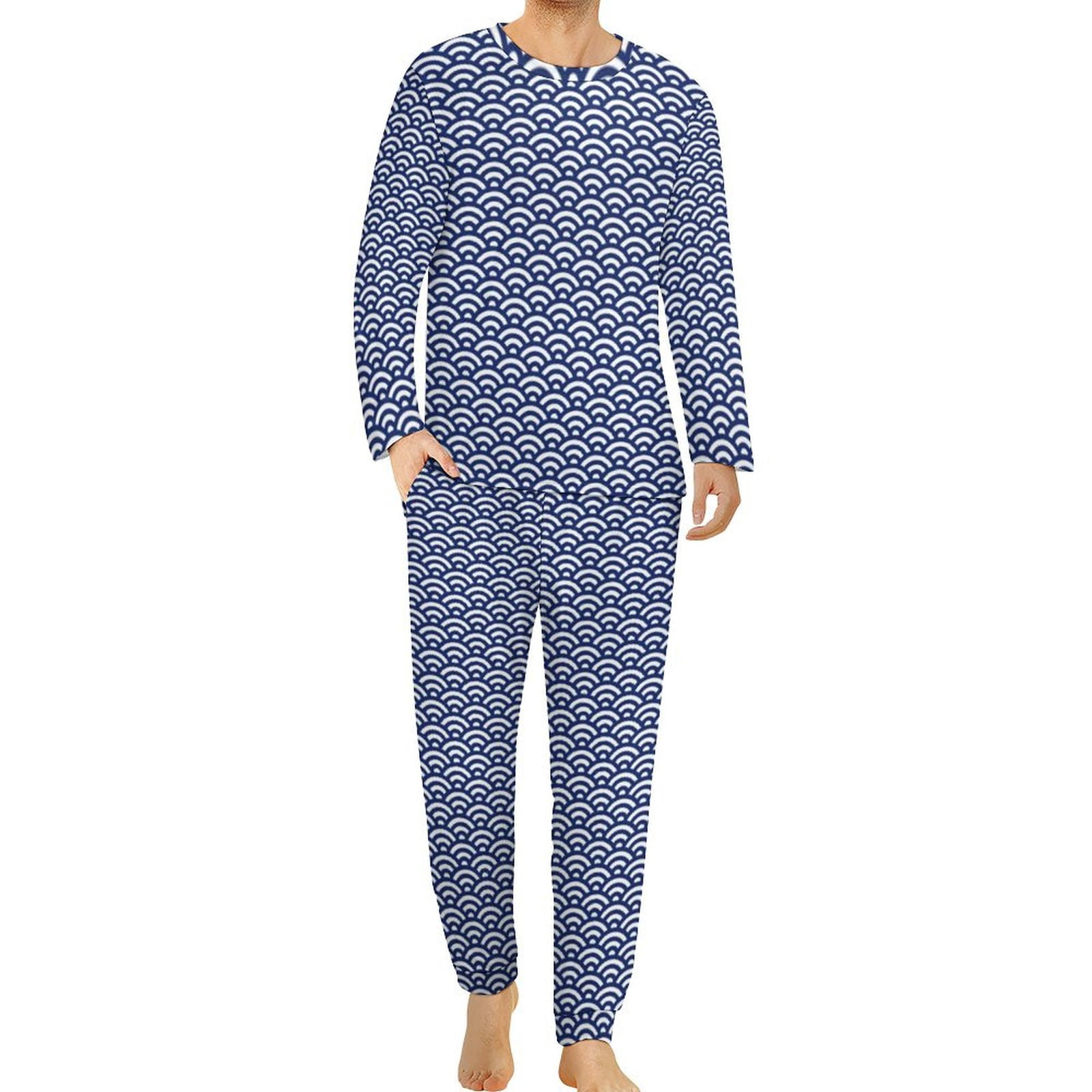 Gold Seigaiha Pajamas Spring Japanese Wave Print Bedroom Nightwear Male ...
