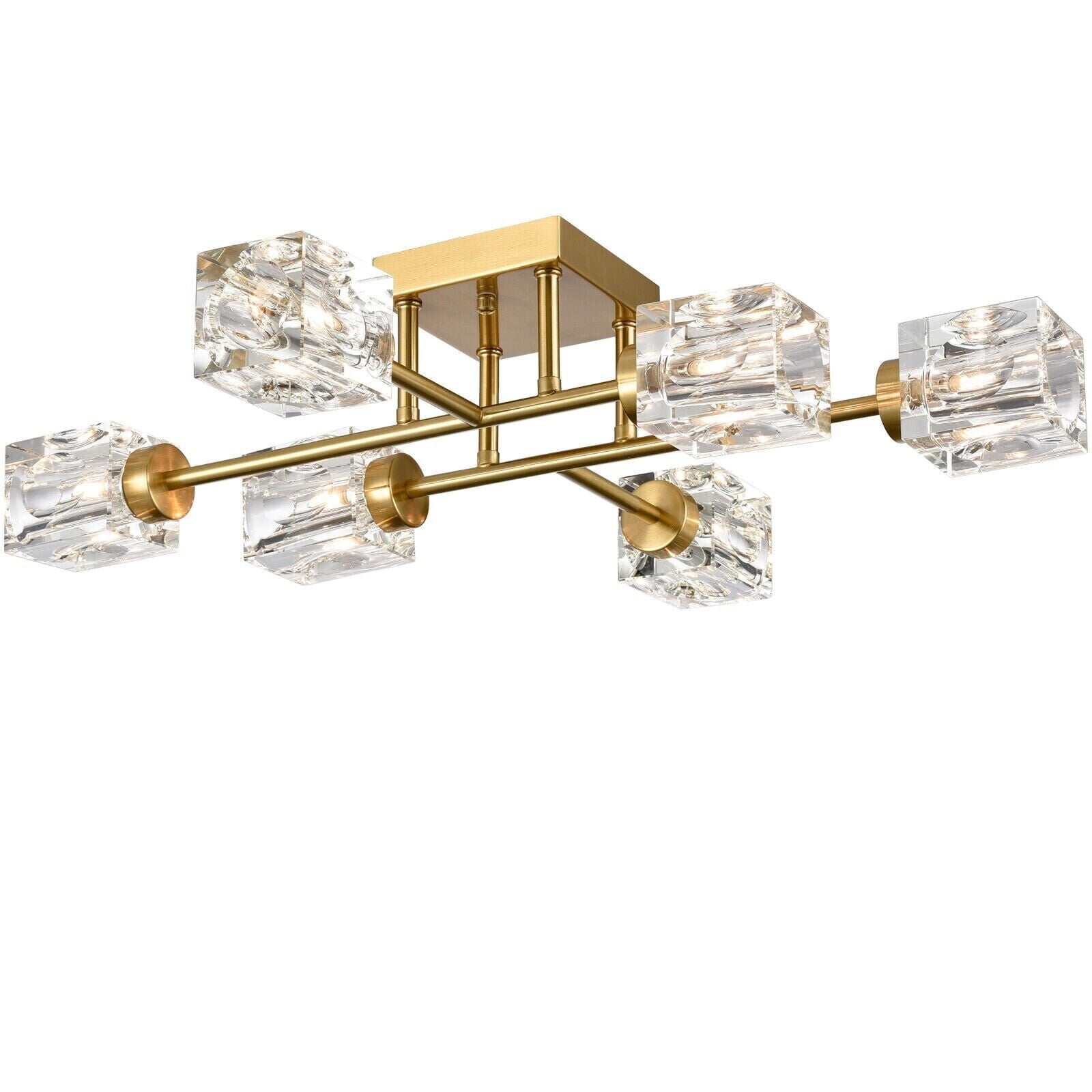 Gold Semi Flush Mount Ceiling Light Mid Century 6-Light Ceiling ...
