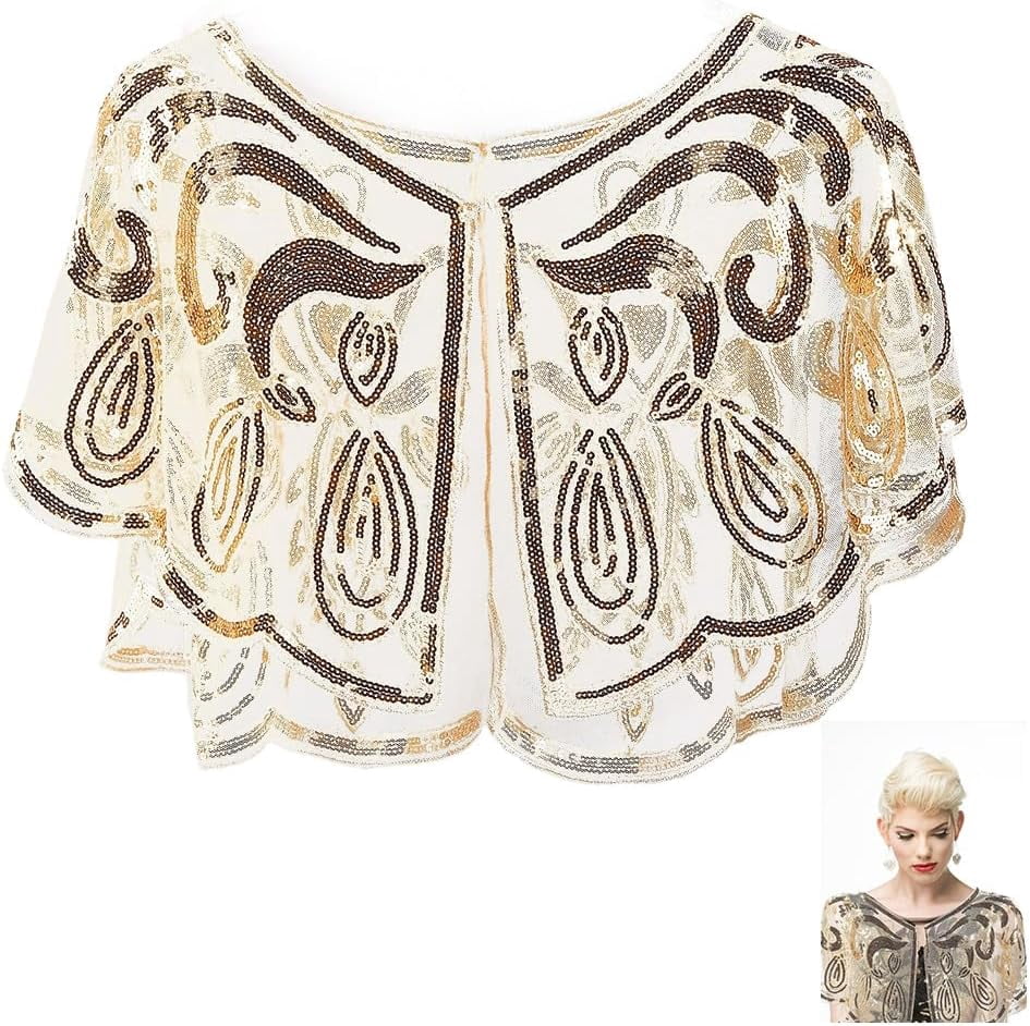 Gold Sequin Shawl Wrap 1920s Womens Polyester Flapper Cover Up Sequins ...