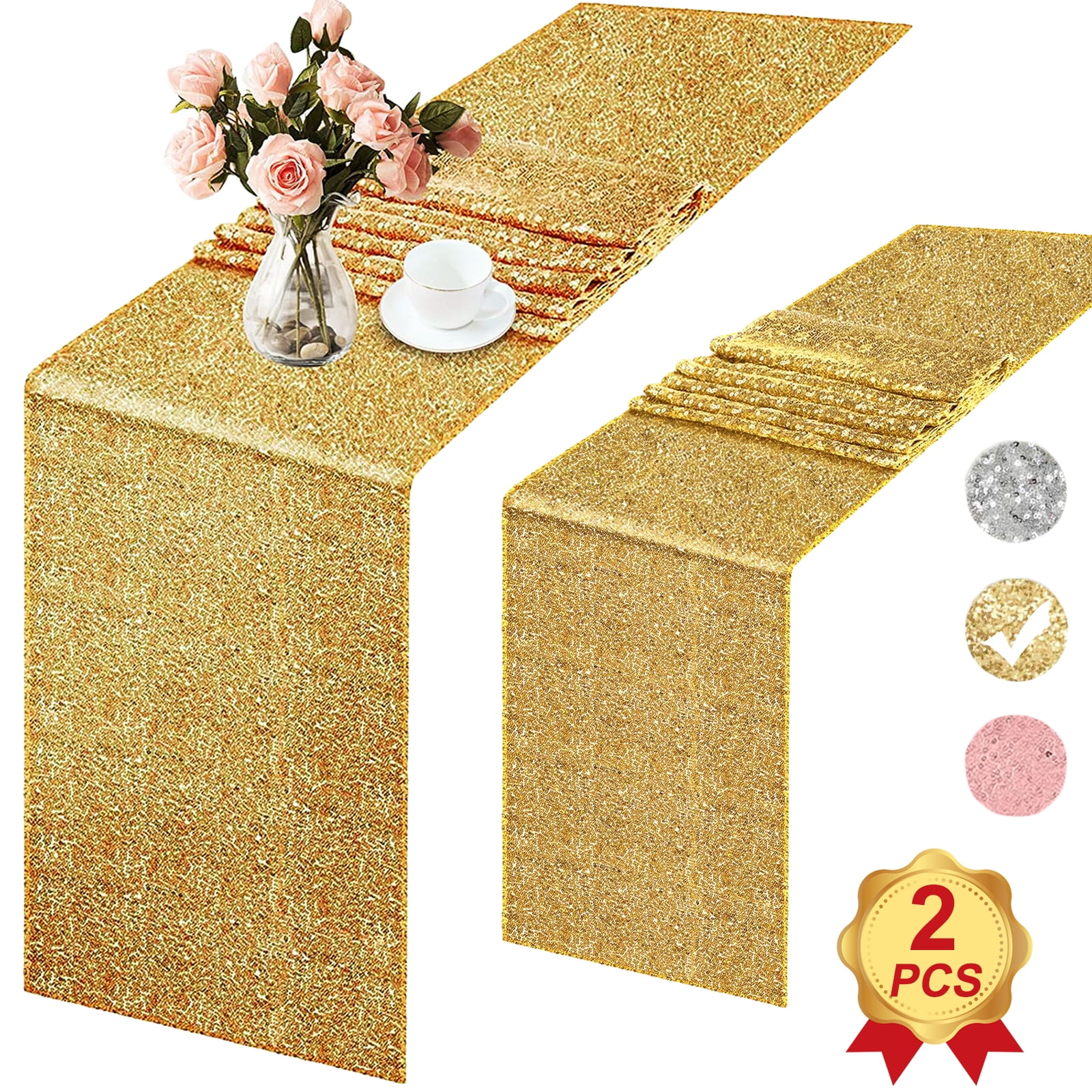 Gold Sparkle Glitter Sequin Table Runner 12"x108" for Wedding, Birthday ...