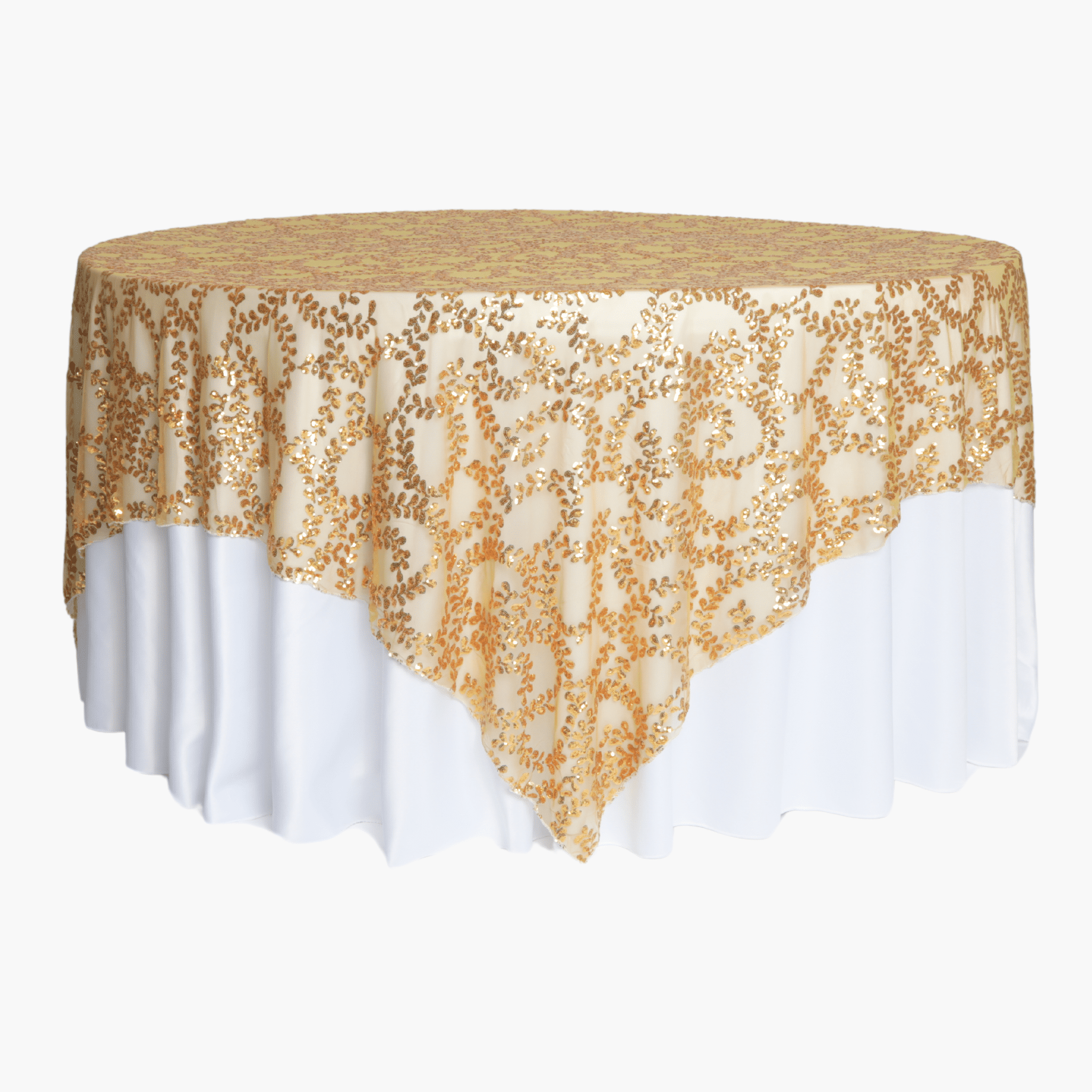 Gold Sequin Vine Table Overlay 90 x 90 Inch Square Table Cloth for ...