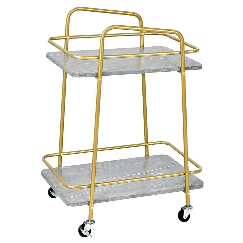 Gold Serving Kitchen Cart Utility Trolley on Wheel Rolling Rack with ...