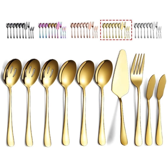 Gold Serving Spoons 10 Pieces, Serving Utensils, Serving Set Include 3 ...