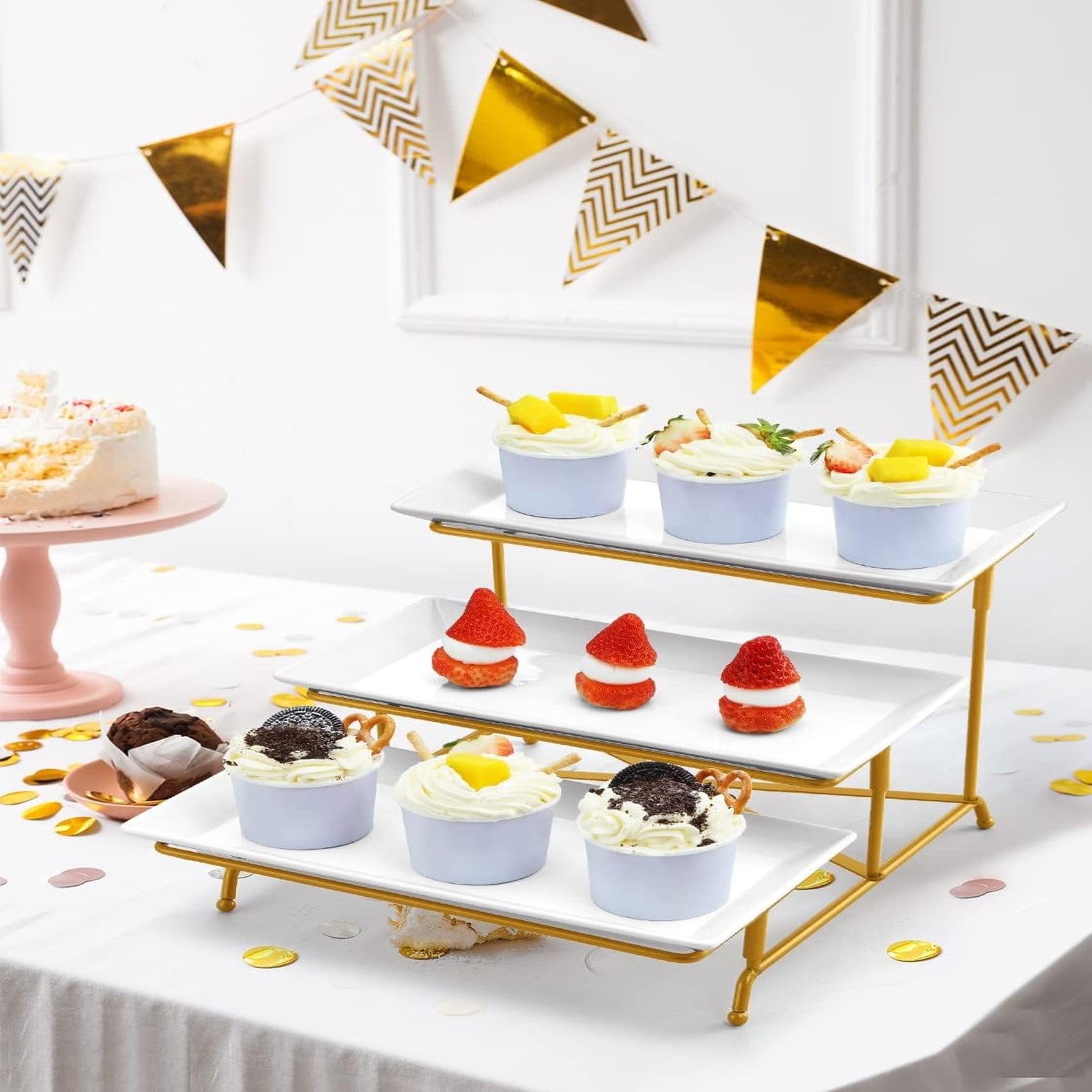 Gold Serving Trays and Platters - MALACASA 3-Tier Dessert Stand with 14 ...