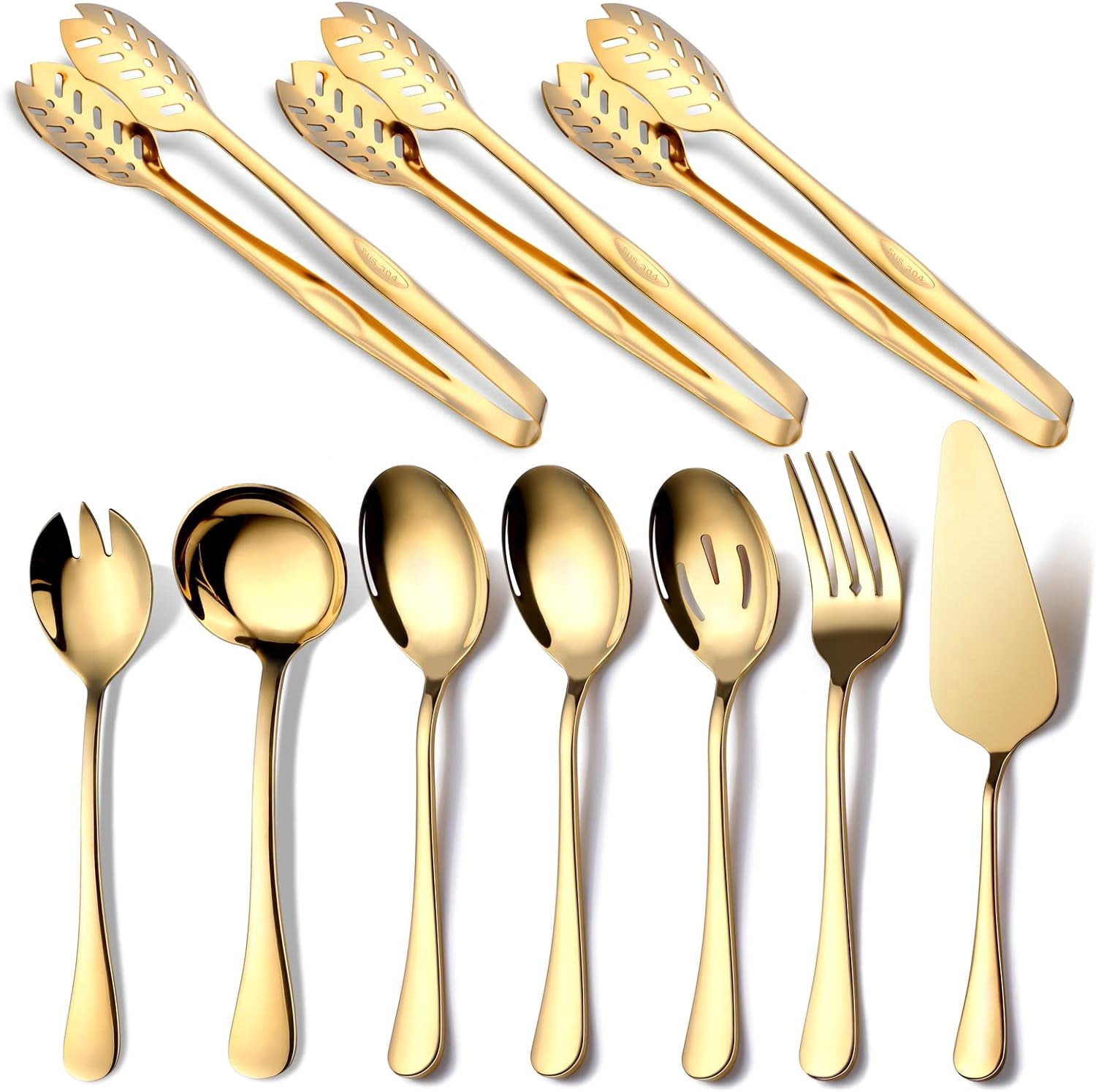 Gold Serving Utensils, 10-Piece Polished Stainless Steel Gold Serving ...