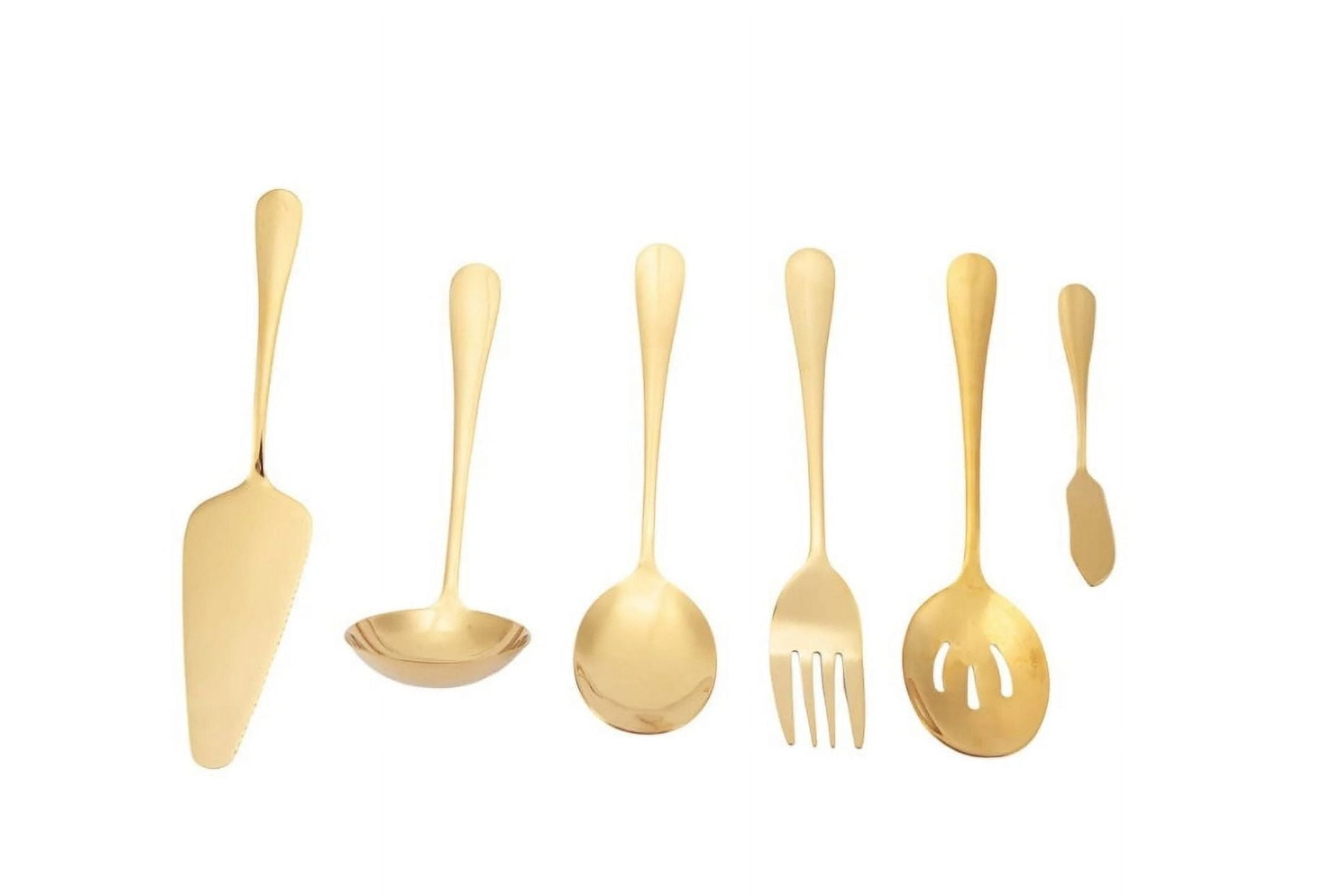 Gold Serving Utensils, 6-Piece Mirror Polished Superior Stainless Steel ...