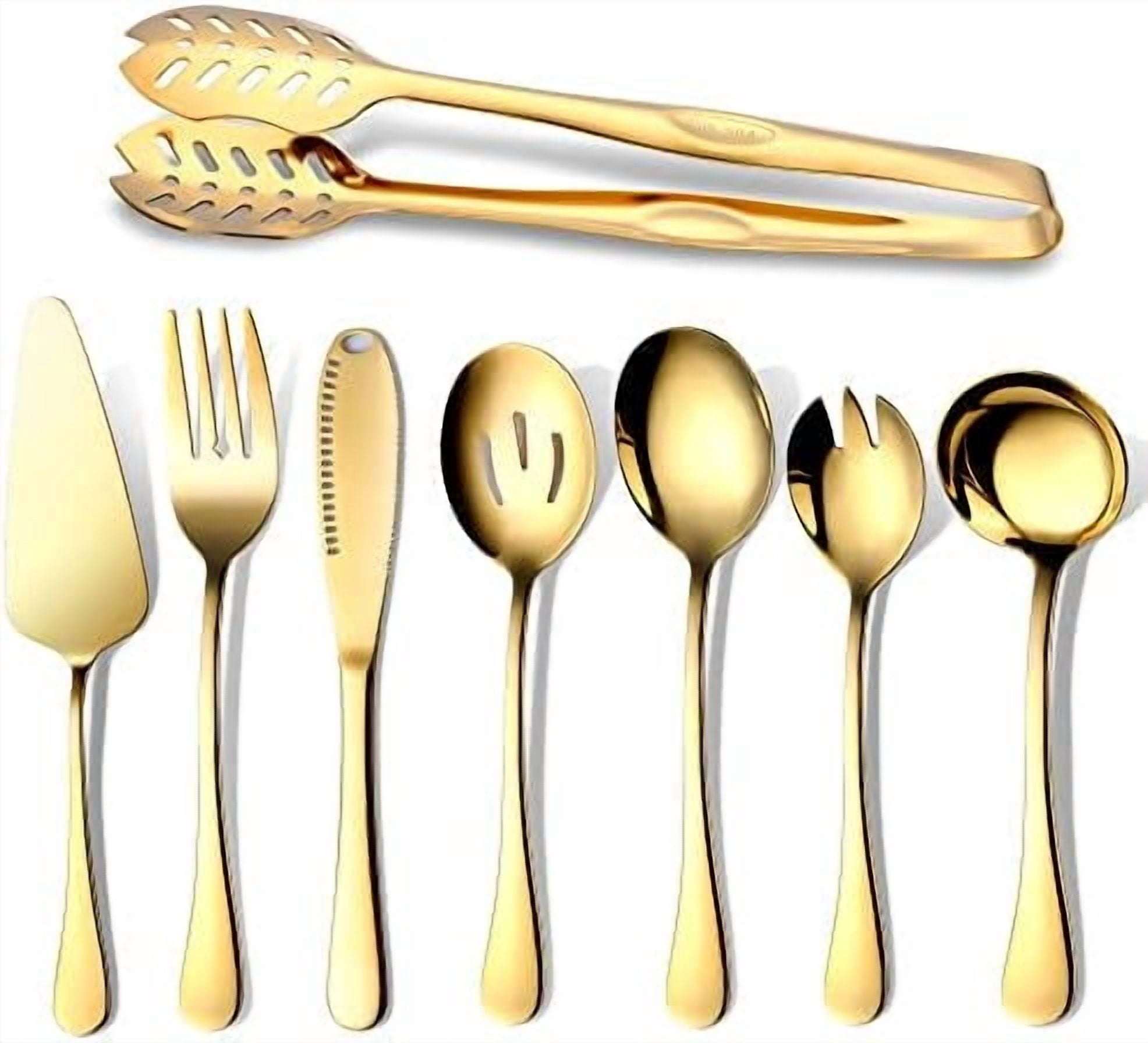 Gold Serving Utensils, 8-Piece Polished Stainless Steel Flatware ...