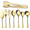 Gold Serving Utensils, 8-Piece Polished Stainless Steel Flatware ...