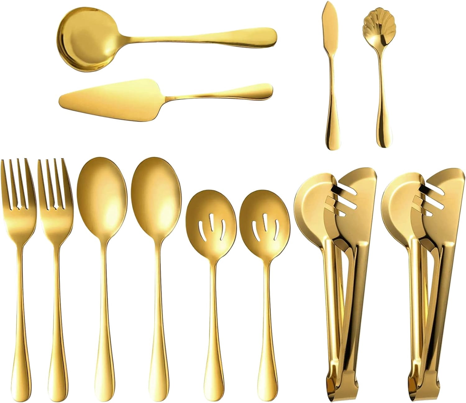 Gold Serving Utensils Set of 12, Stainless Steel Serving Sets with, 9.8 ...