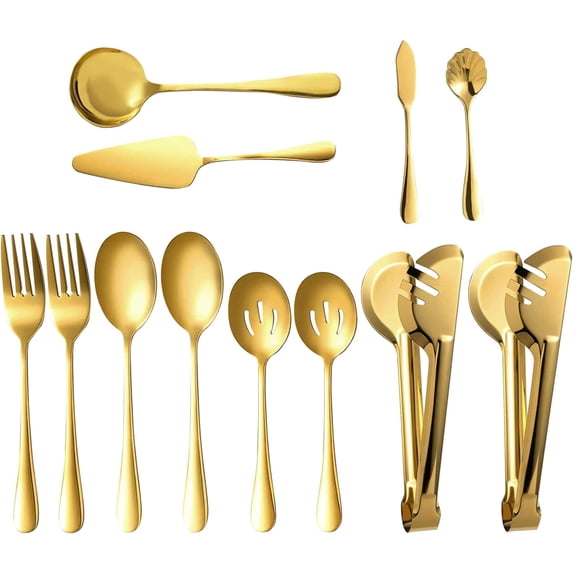 Gold Serving Utensils Set of 12, Stainless Steel Serving Sets with, 9.8 ...