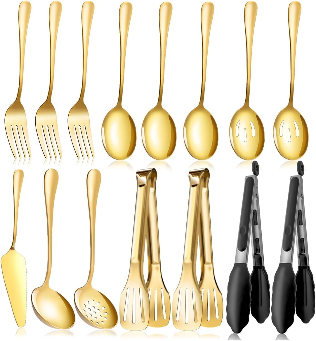 Gold Serving Utensils Set for Partie Stainless Steel Metal Large ...