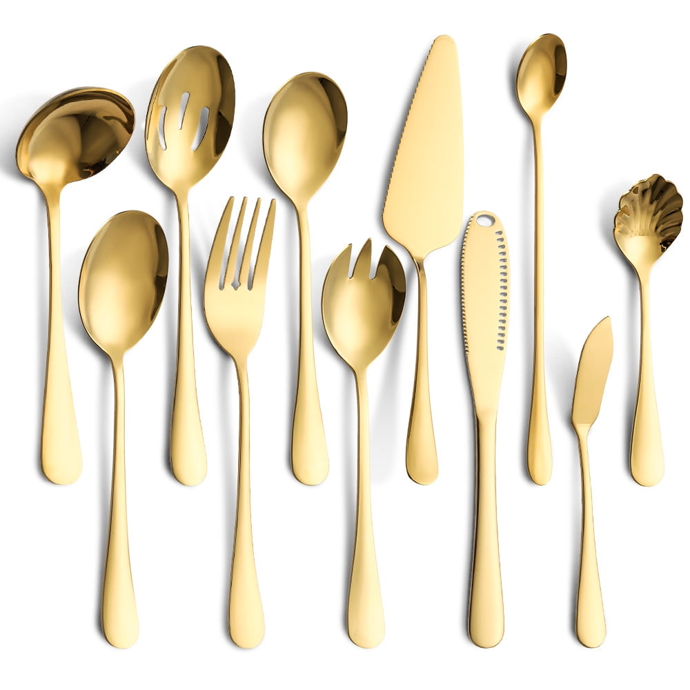 Gold Serving Utensils,Silverware Set For 11 Flatware Set,Serving Spoons ...