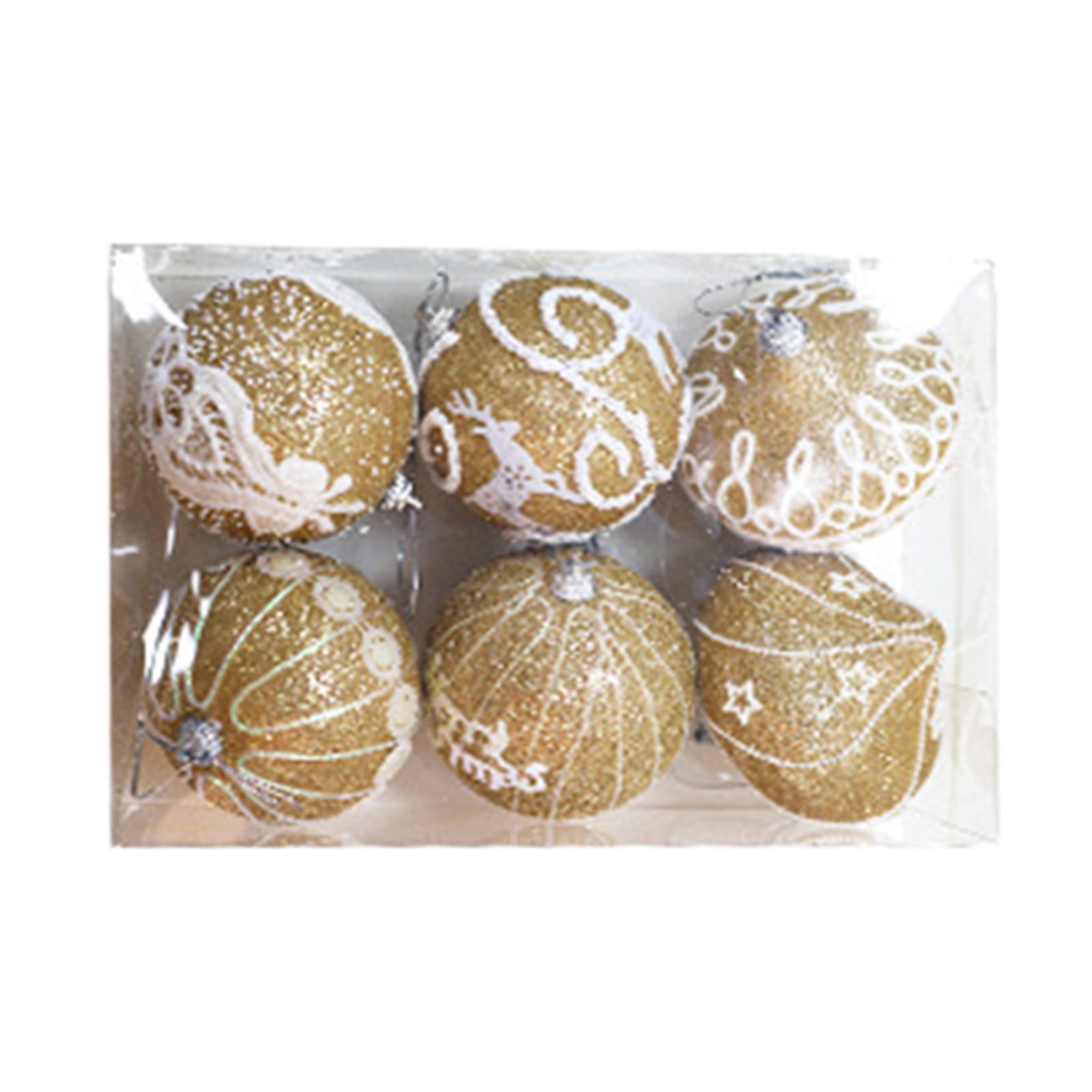 Gold Set Of 6 Gold Glitter Christmas Ball Ornaments For Tree Decor With ...