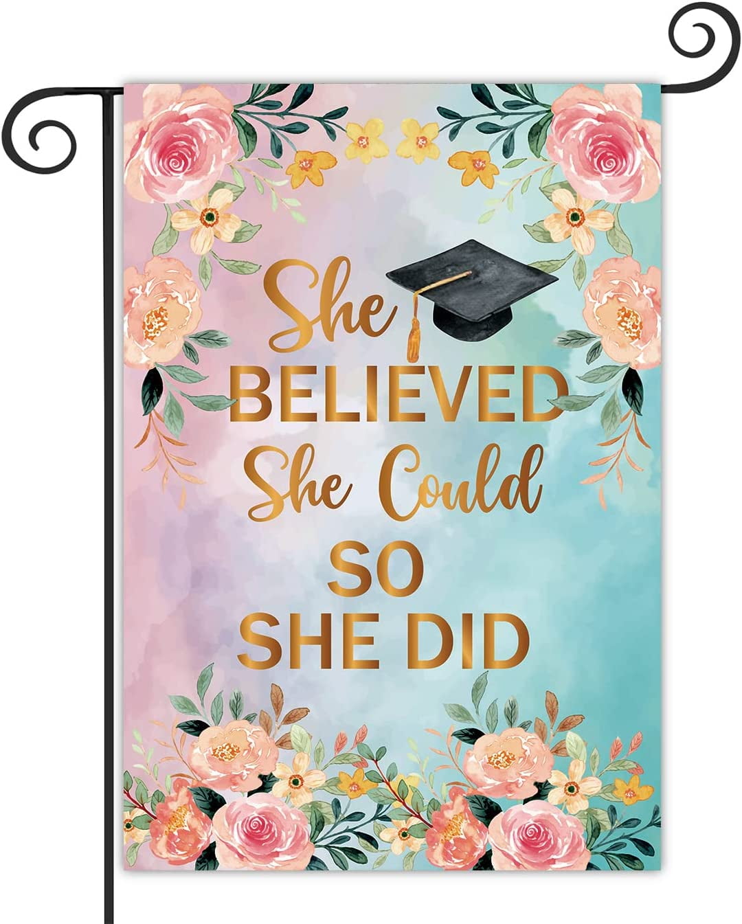 Gold She Believed She Could So She Did Garden Flag,Congrats Porch Yard ...