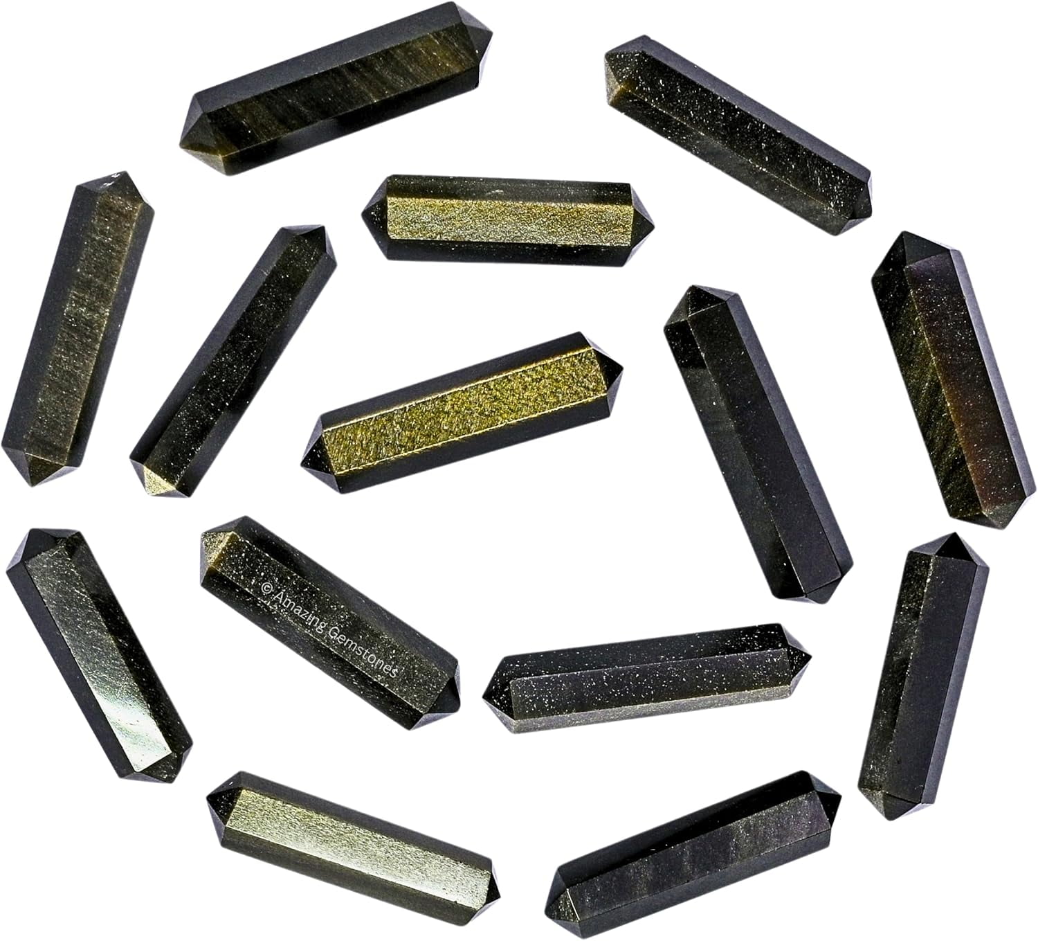 Gold Sheen Obsidian Crystal Points Bulk 3 Pcs, Hexagonal Healing Point ...