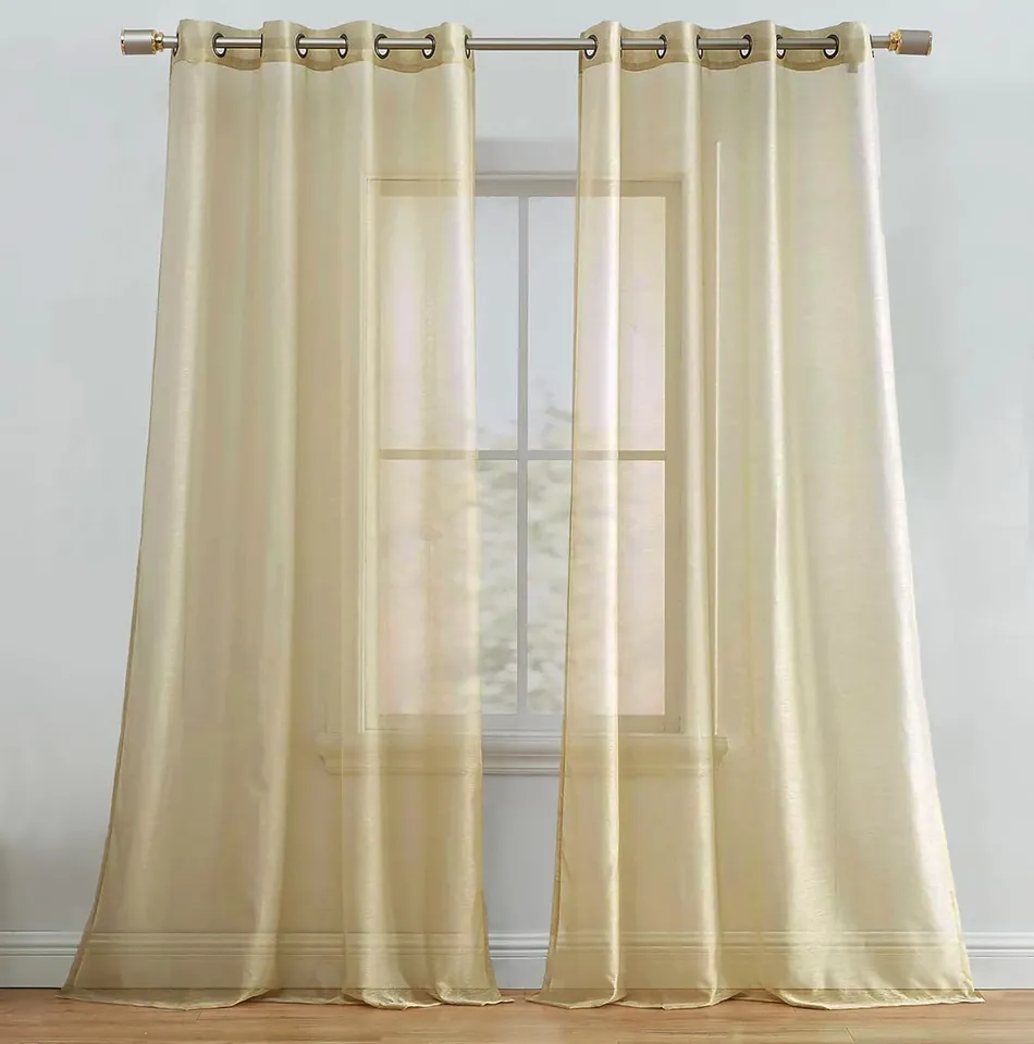 Gold Sheer Window Grommet Curtain Set 84" Inches Long ( 2 Panels ...