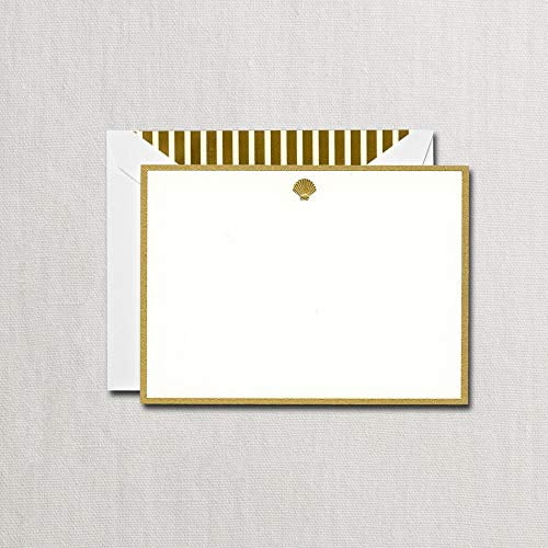 Gold Shell Bordered Card with Lined Envelopes- Pack of 10 Cards$$Office ...