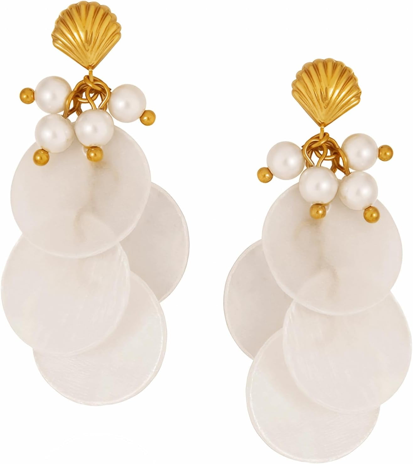 Gold Shell Earrings for Women, Tassel Shell Earrings for Beach Jewelry ...