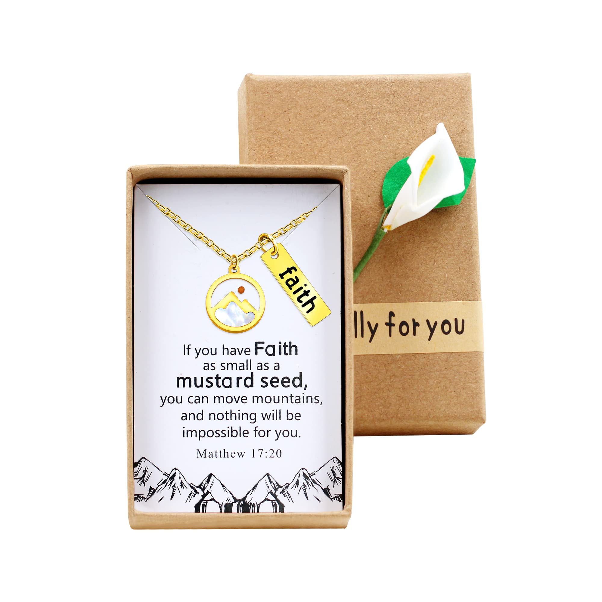 Gold Shell Mountain Mustard Seed Necklace, Stainless Steel Faith ...