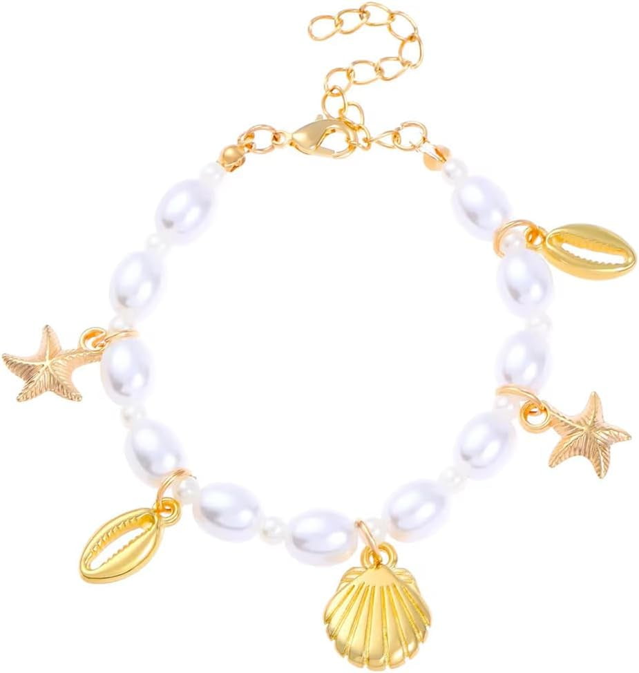 Gold Shell Starfish Charm Bracelet for Women Handmade Boho Seashell ...