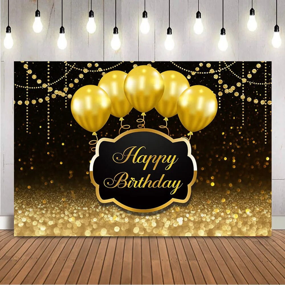 Gold Shiny Birthday Backdrop Black and Golden Birthday Party ...